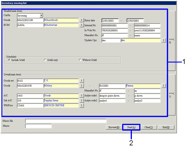 Procedure for output form